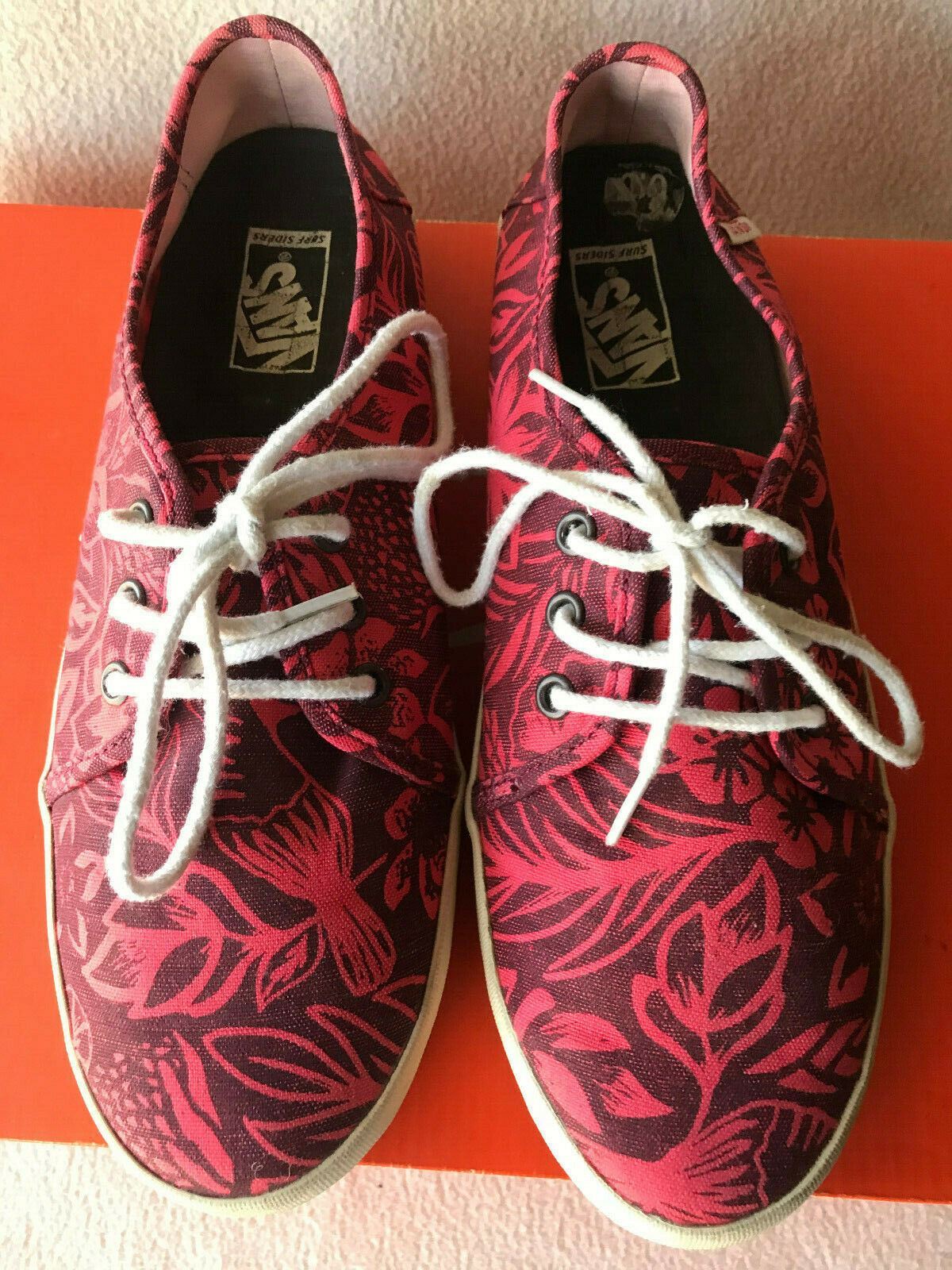 VANS Surf Sliders SF Red Floral 3-Eye Beach Boat Skat… - Gem
