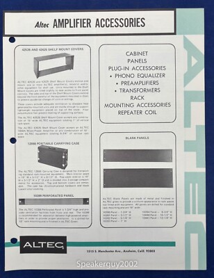 Vintage Altec Lansing Spec Sheet / Amplifier Accessories | eBay