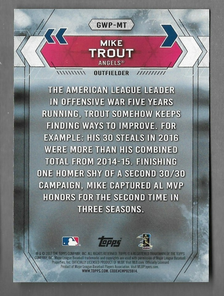 MIKE TROUT 2017 TOPPS NATIONAL BASEBALL CARD DAY PROMO INSERT CARD #GWP ...