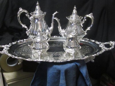 5pc Wallace Baroque silverplate LARGE TEA SET TRAY 29" | eBay