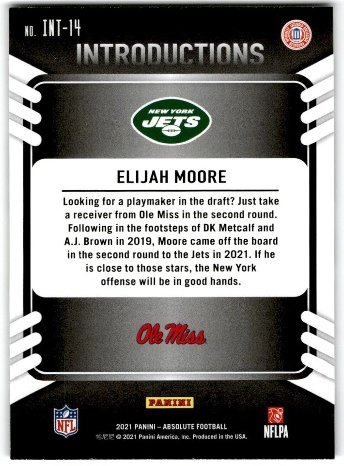 2021 Introductions Elijah Moore Rookie Ole Miss Rebels / New York Jets ...