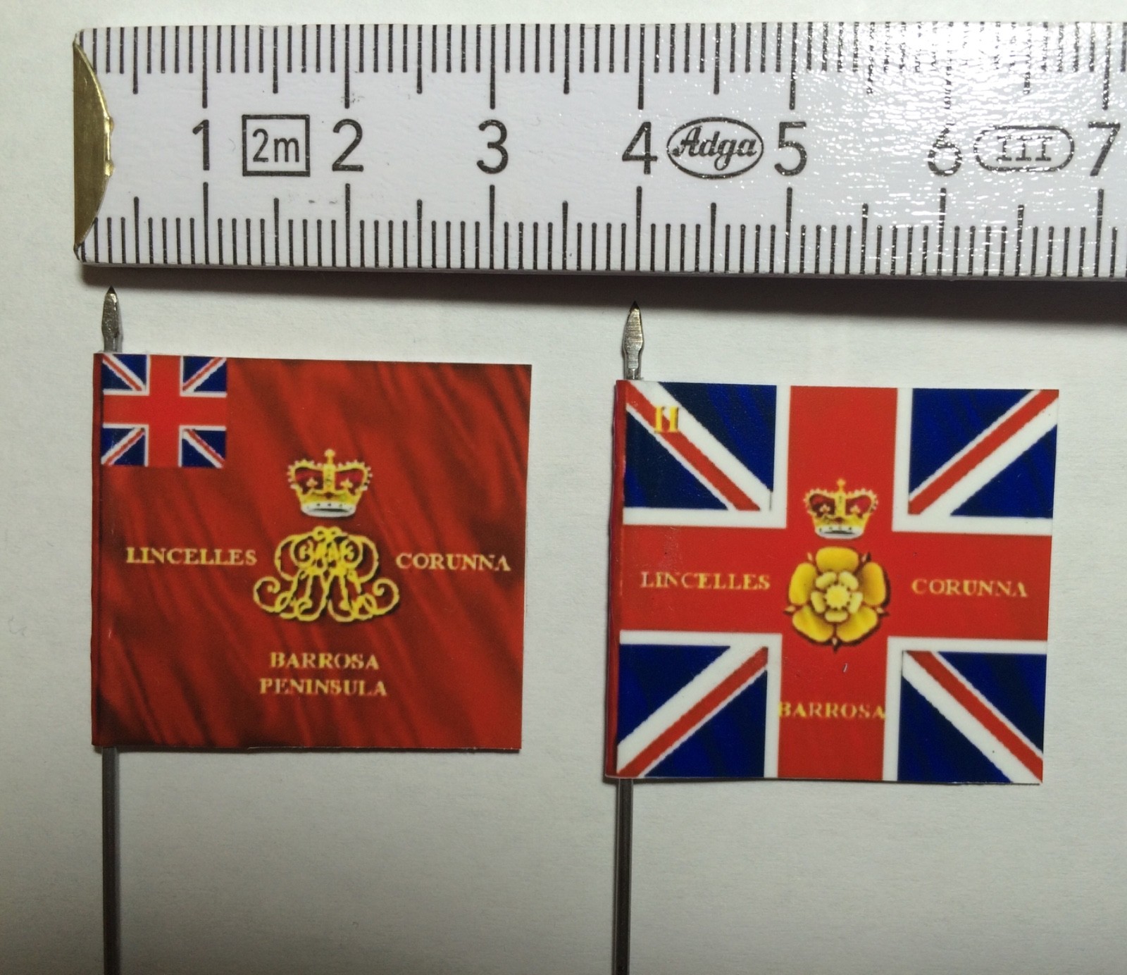 205) 2x 25/28mm British Napoleonic Flags Waterloo 2nd Batt 1st Regt ...