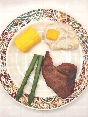 Pork Chop Dinner, Fake Wax Food, Food Prop, Asparagus, Corn, Mashed ...