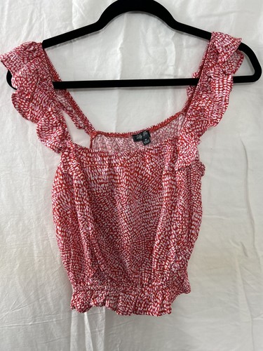 Lily Rose Red Cropped Halter Top Ruffle Sleeve Scoop Neck Off Shoulder ...