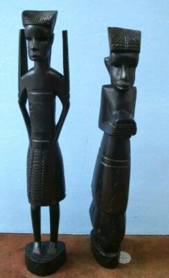 Lot of (2) Vintage 13" Carved Ebony Hard Wood African Tribal Hunter ...