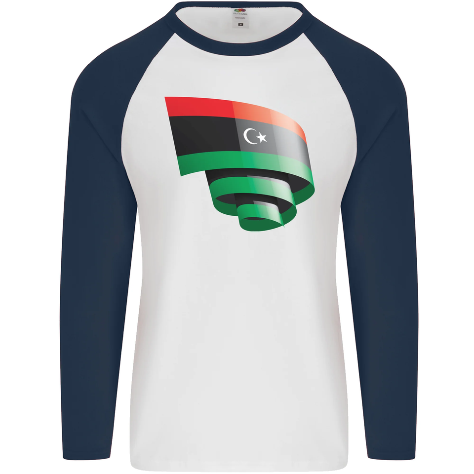 Curled Libya Flag Libyan Day Football Mens L/S Baseball T-Shirt | eBay ...