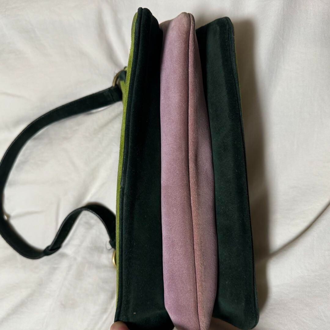 MIU MIU FW2003 Turn Lock Suede Bag Green Pink Shoulder Bag MIU MIU FW2003 Turn Lock Suede Bag Green Pink Shoulder Bag