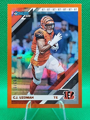 2019 Donruss RARE Jersey Number 63/87 C.J. Uzomah RC #63 💥Bengals Jets💥 ...