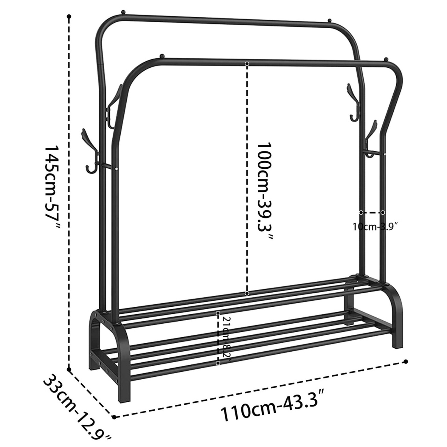 2 Layer Clothes Rack Heavy Duty Clothing Garment Rack Double Hanging ...
