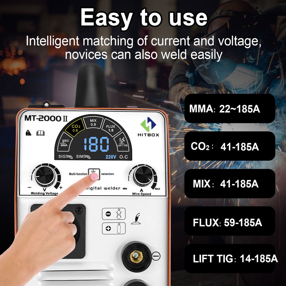 HITBOX 4 in 1 MIG Welder Inverter Gas ARC TIG MIG 200A Welding Machine ...