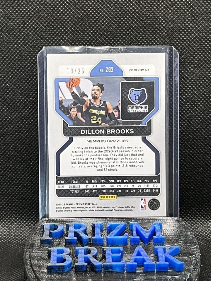 2021-2022 Panini Prizm Dillon Brooks Mojo Prizm #’d/25 Memphis ...