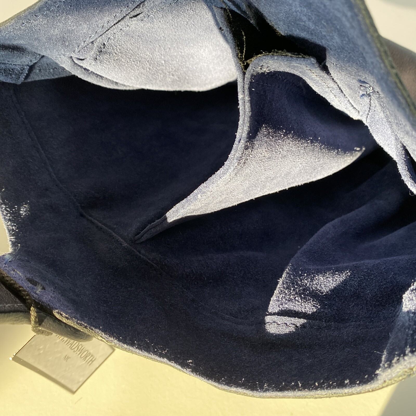 Navy Blue Leather FH WADSWORTH NYC Tote Wine Bag Embossed Merrill Bank ...