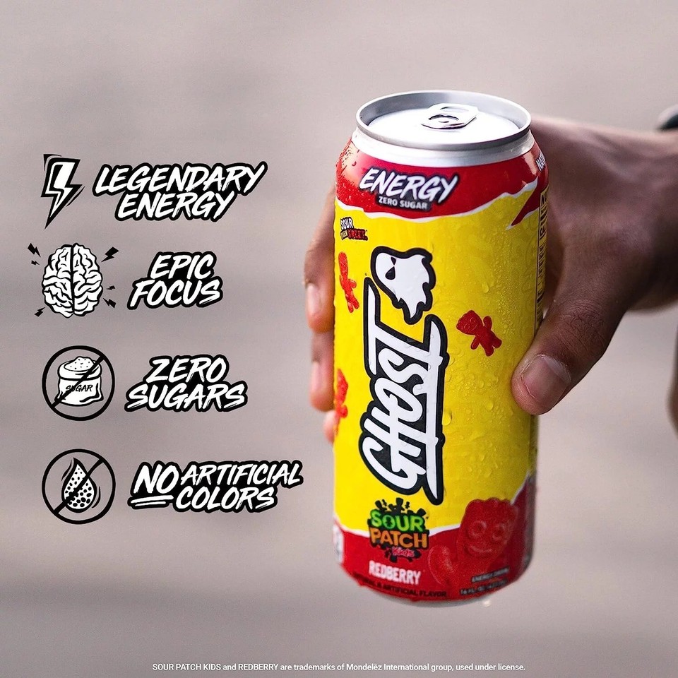 🔴 Brand New Ghost Energy Sour Patch Flavor Redberry Zero Sugar Drink (1 ...