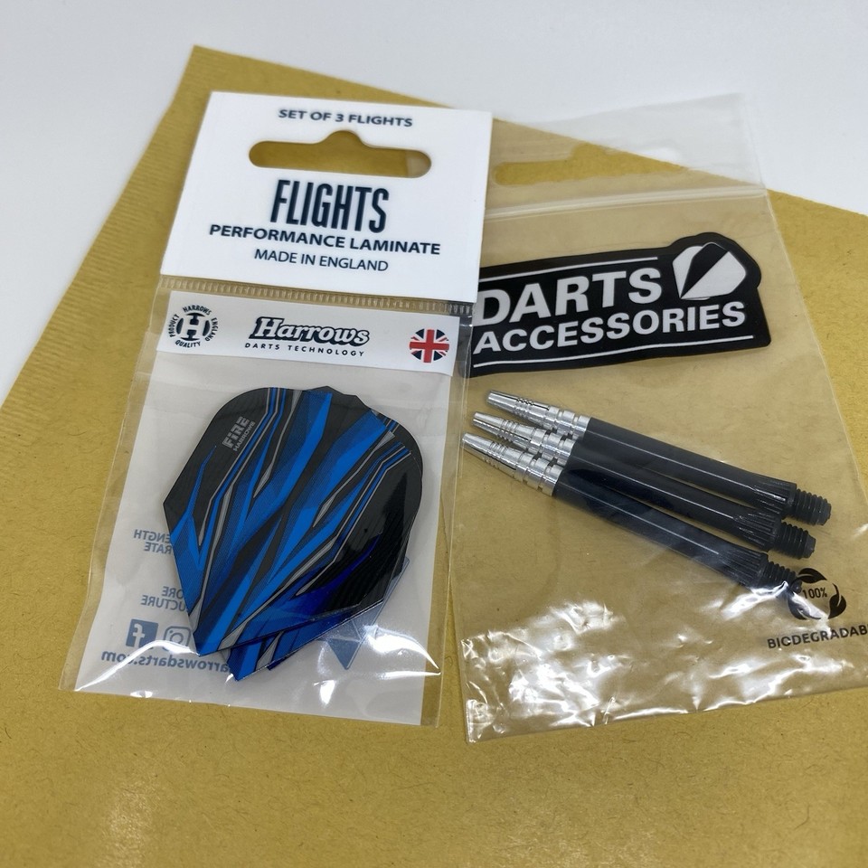 Dart Flights and Stems Set Medium 47mm Aluminium Shafts Harrows Fire ...