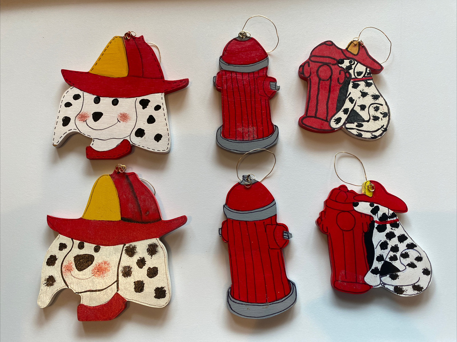 Lot of 6 Handmade Wood Fire Department Fireman Ornaments Volunteer Fire ...