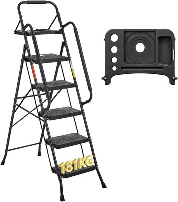 BONTEC 5 Step Ladder with Wide Anti-Slip Pedals, Folding Step Stool ...