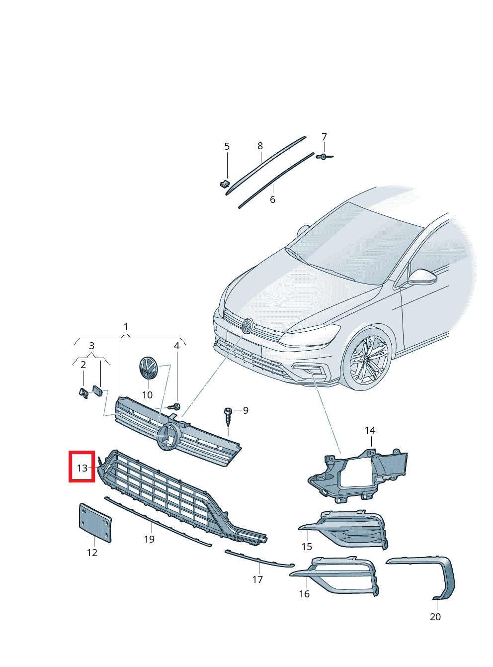 OEM Volkswagen Golf R 7 Mk7 Center Bumper Grille Trim Air Vent ...
