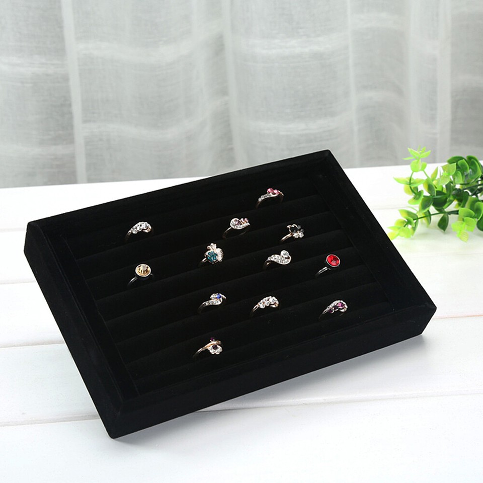US 1 Pc Velvet Jewelry Ring Display Organizer Tray Holder Earring ...