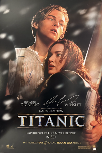 TITANIC POSTER - AUTOGRAPHED BY LEO, KATE, BILLY ZANE & JAMES CAMERON ...