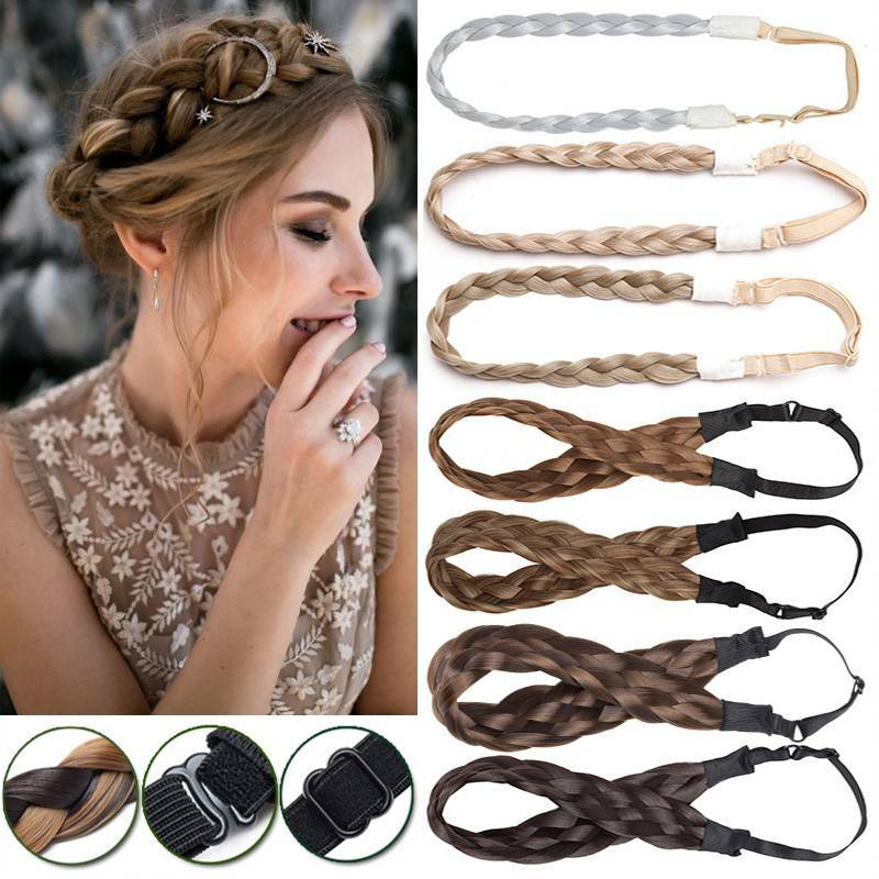 Elegant Hair Band Women Braided Headband Stranded Hair Extension Real ...