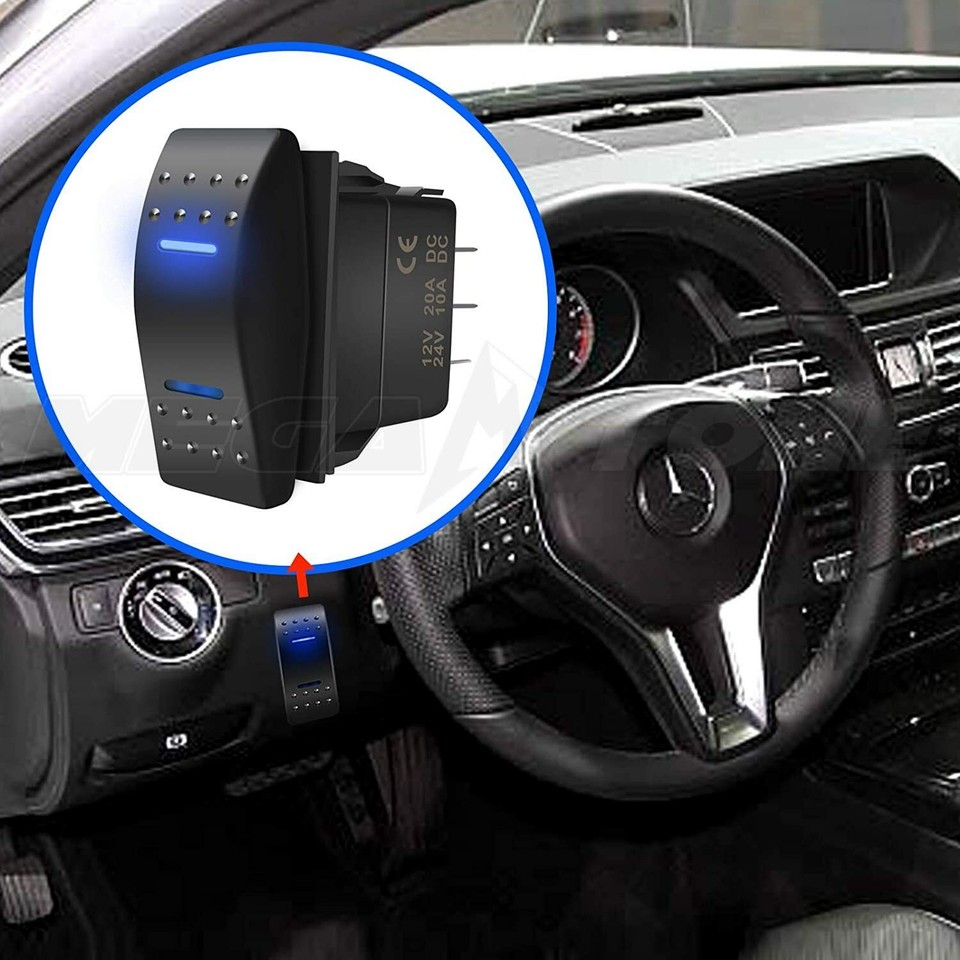 SPDT Waterproof 20A 12/24VDC Blue LED Rocker Switch ON-OFF-ON - USA ...