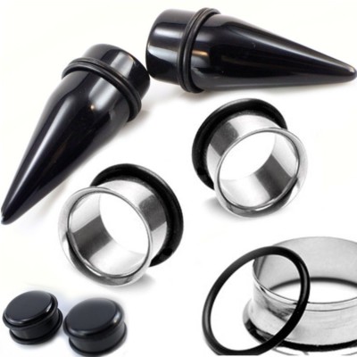 4pc Ear Stretchers Tapers and Tunnels Plugs 00g 1/2" 9/16" 5/8" 3/4" 7/ ...