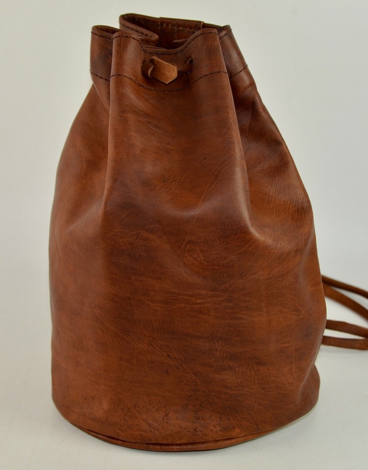 Organic Leather Drawstring Bucket Duffel Bag Backpack Rucksack Moroccan ...