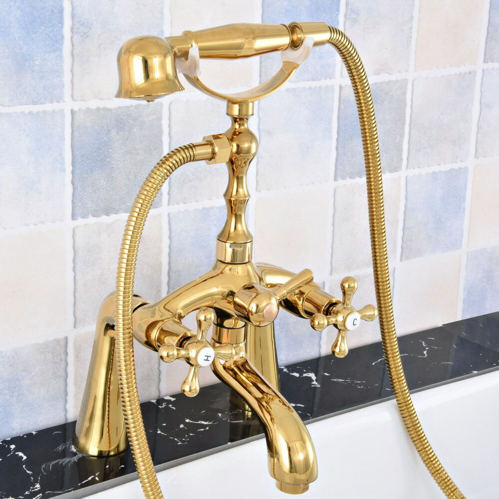 Gold Color Brass Deck Mounted Bathroom Claw foot Tub Faucet Mixer Tap ...