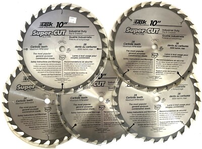 (5) TASK 10" SUPER CUT 28T CARBIDE TIPPED CIRCULAR SAW BLADES 28 TEETH ...