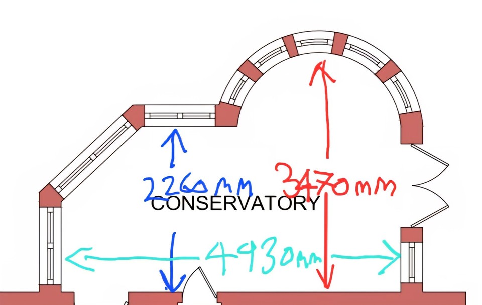 P shaped UPVC conservatory, French doors & glass roof. Size in pics. no ...