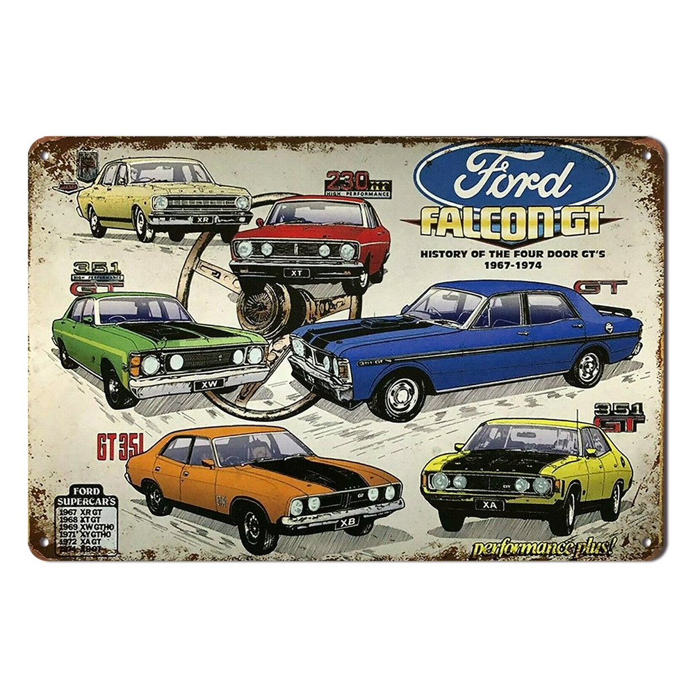 3x FORD FALCON GT Tin Metal Sign Auto Rustic Look Vintage Man Cave CAR ...