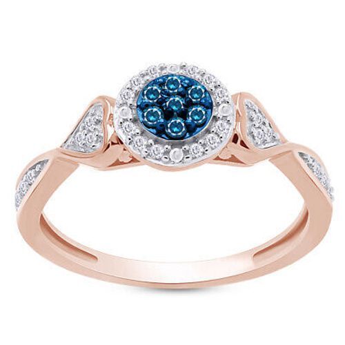 1/10 Ct Round Blue & White Real Diamond Promise Ring For Women's 14K ...