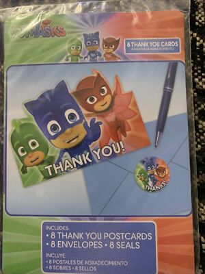 PJ Masks Birthday Party 8 Thank You Cards + Seals + Blue Envelopes ...