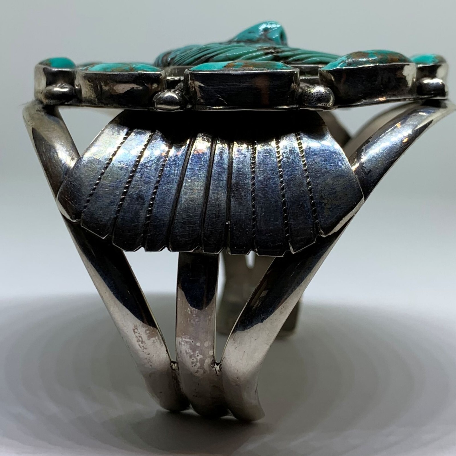 Carved Turquoise Native American Brave + Stones 925 Silver Cuff ...