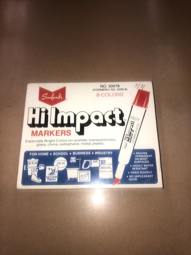 Sanford's Hi Impact Vintage Box of 8 Plastic Barrel Felt Tip Markers No ...
