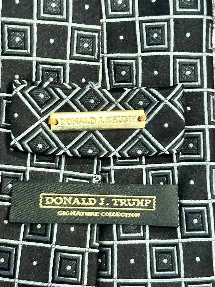 Donald J Trump Signature Collection Black Gray Geometric 100% Silk Neck ...