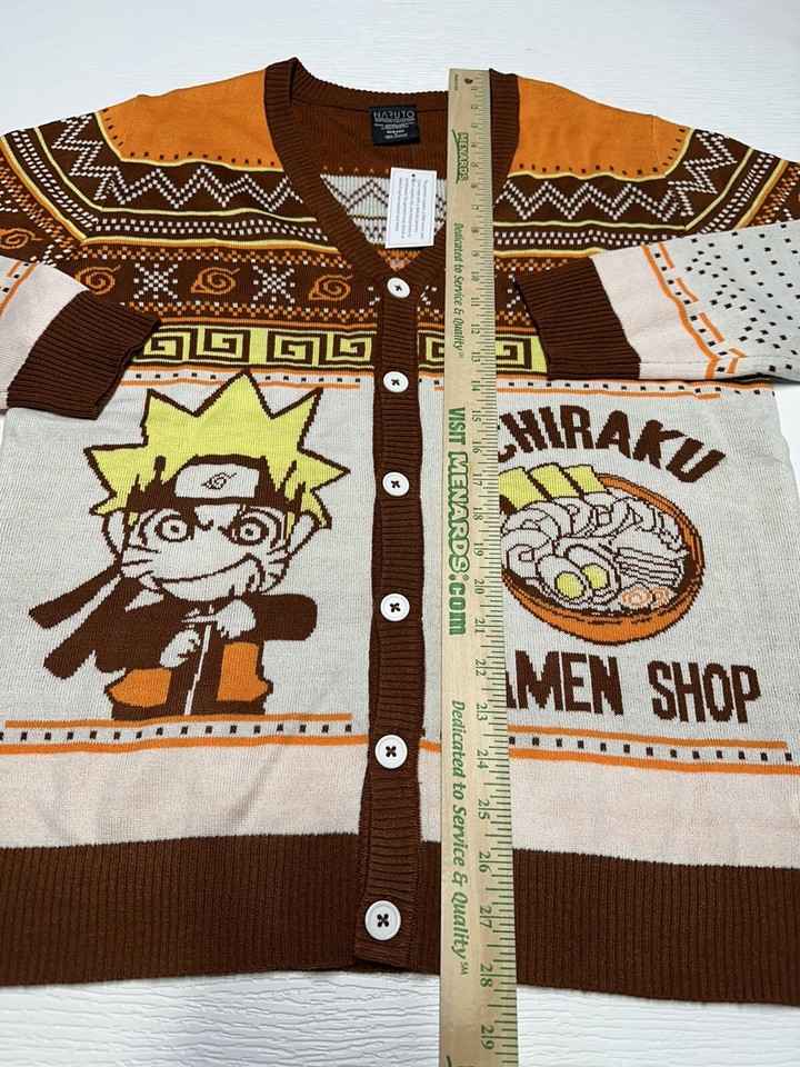 NWT Men's Naruto Cardigan Sweater Multicolor Aztec Ichiraku Ramen Soup ...
