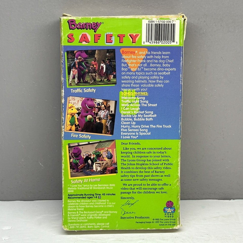 Barney & Friends Safety VHS 1995 Video Tape VTG Kids Sing Along Songs ...