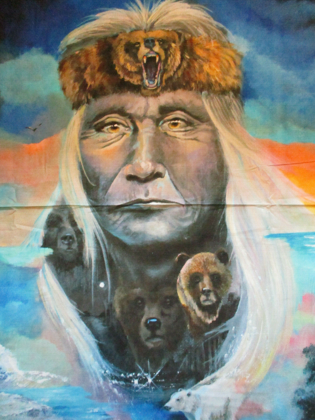 NATIVE AMERICAN CHEIF BEAR LARGE DIGITAL COTTON FABRIC PANEL | eBay