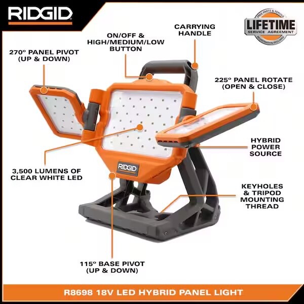 RIDGID LED Stick Light - Spotlight & Hybrid Panel Light 18V Cordless | eBay