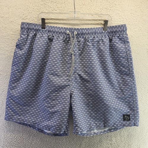 Shein Swimming Trunks Mens 4XL Blue White Diamonds Lined Elastic Waist ...
