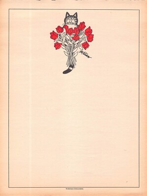 Vintage B. KLIBAN Cat roses Note Pad Page (Single) Workman Publishing 8 ...