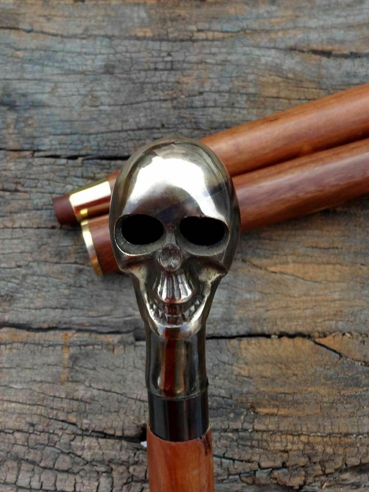 Walking Stick Cane Brass Skull Voodoo Handle Vintage Antique Cane ...