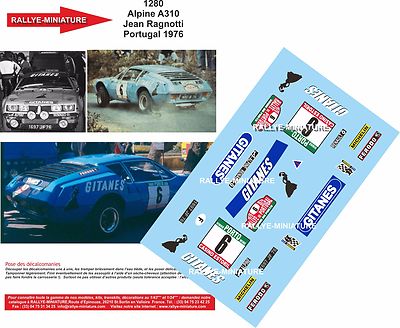 DECALS 1/32 REF 1280 ALPINE RENAULT A310 RAGNOTTI RALLYE PORTUGAL 1976 ...