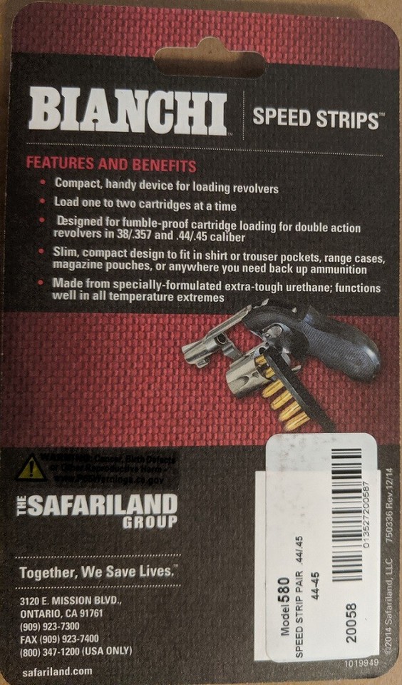 Bianchi Speed Strips Loader .44 / .45 - Set of 2 each holds 6 Rounds ...