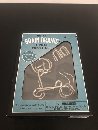 Metal Brain Drains 4 pc Puzzle Set Brain Teasers- New | eBay