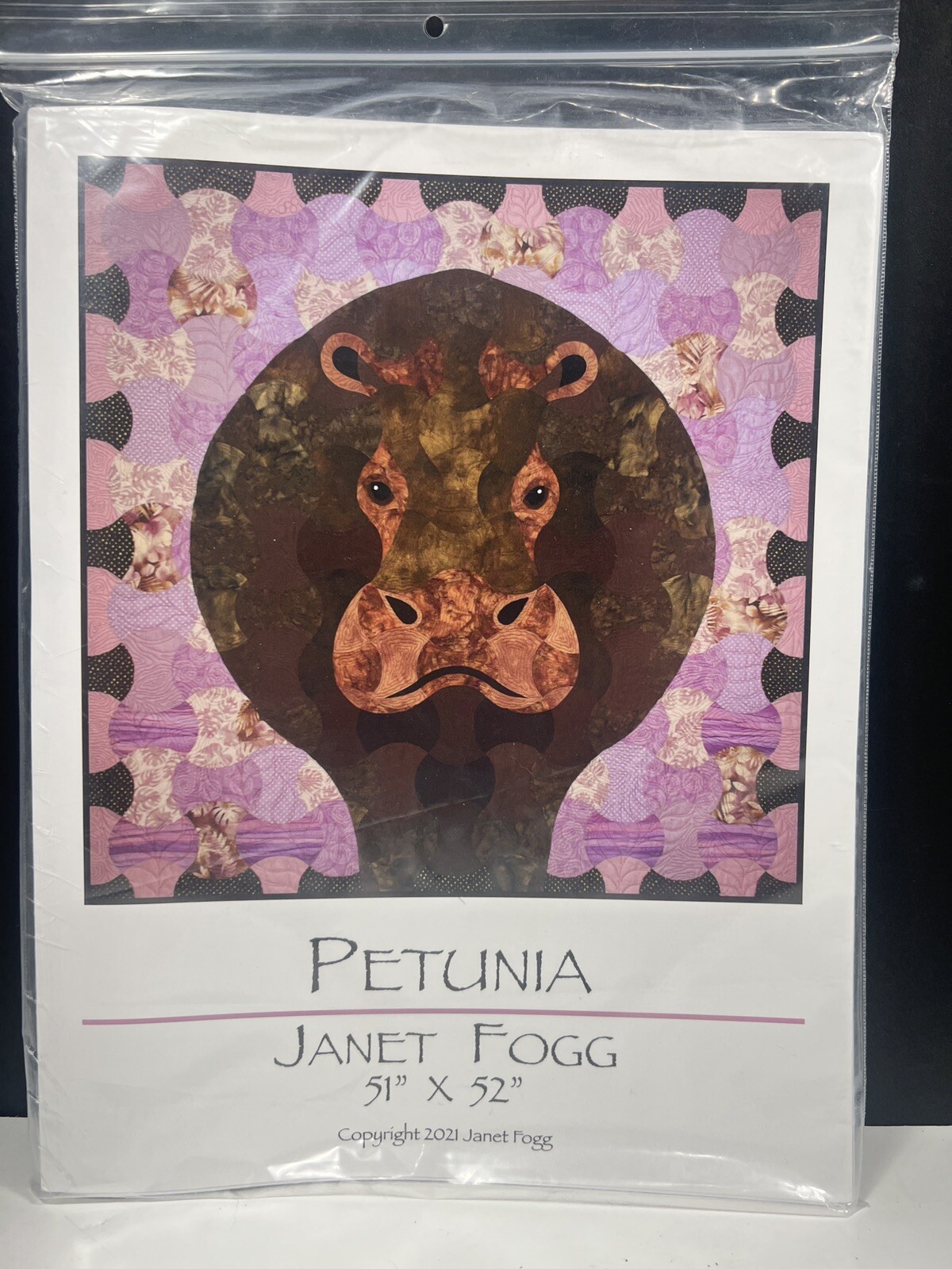 Janet Fogg Quilt Pattern PETUNIA Hippo Throw Size w Templates 51x52 NEW ...