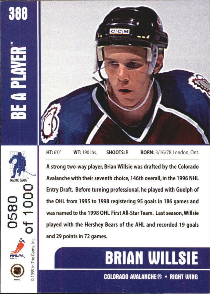1999-00 (AVALANCHE) BAP Memorabilia Silver #388 Brian Willsie /1000 | eBay