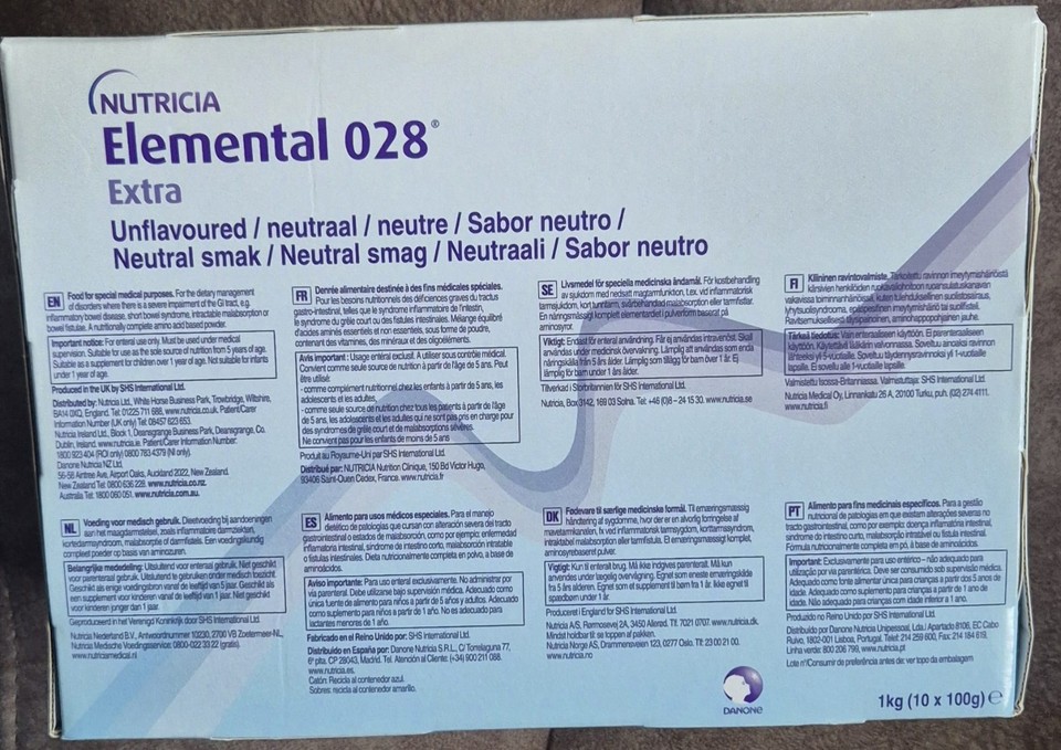 Nutricia Elemental 028 Extra Powder Unflavored, 10 X 100g sachets (9 ...