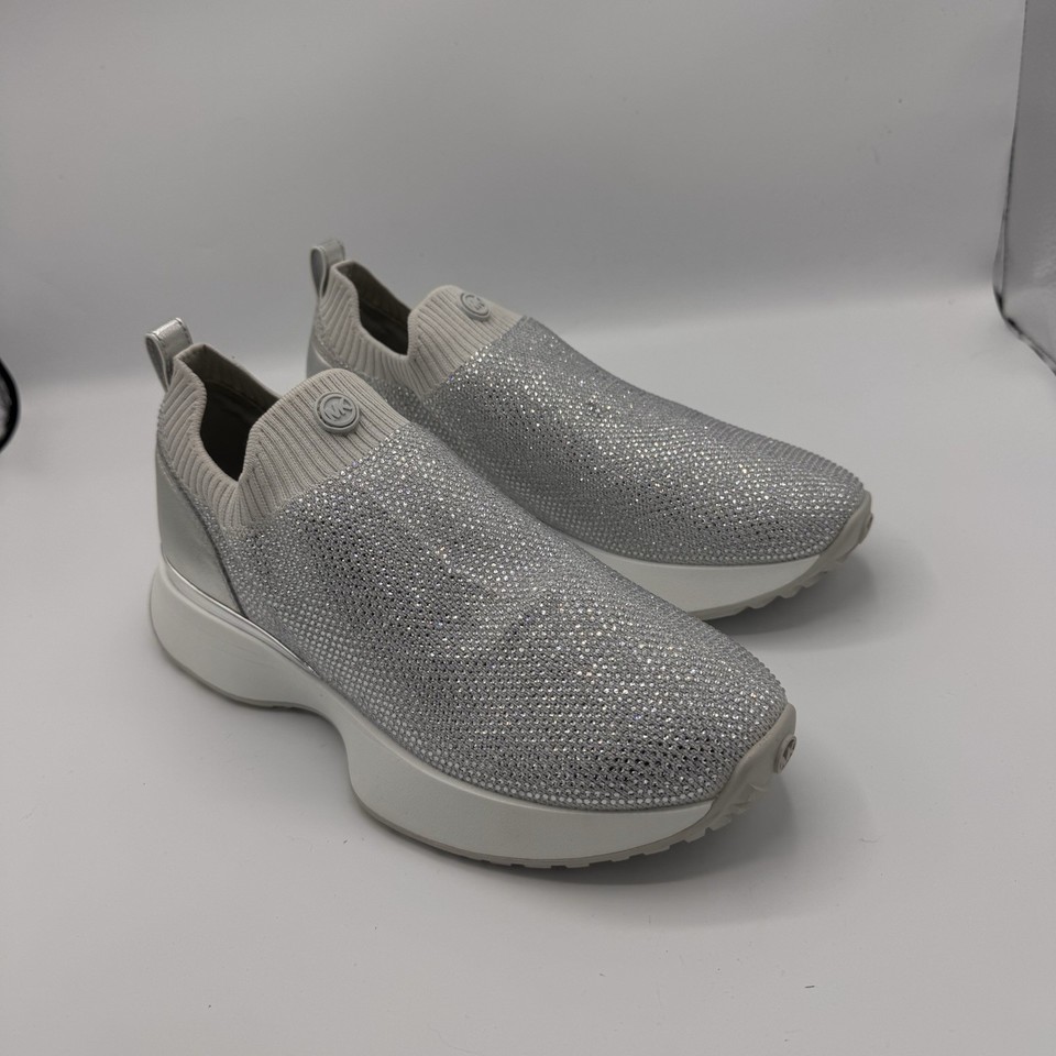 Michael Kors Ari Stretch Knit Crystal Embellished Slip On Wedge ...